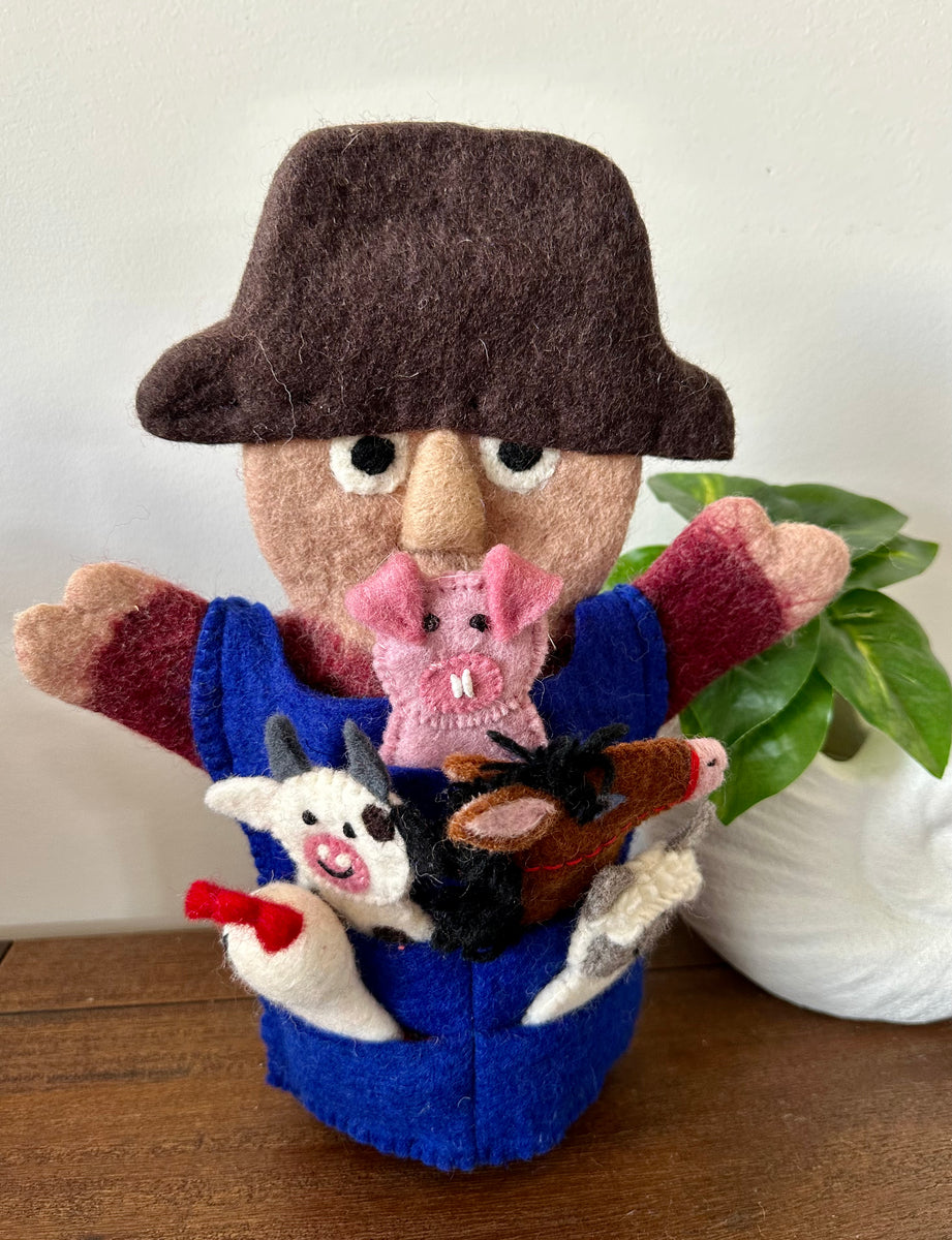 Felt Hand Puppet Old MacDonald with Farm Animal Finger Puppets ...