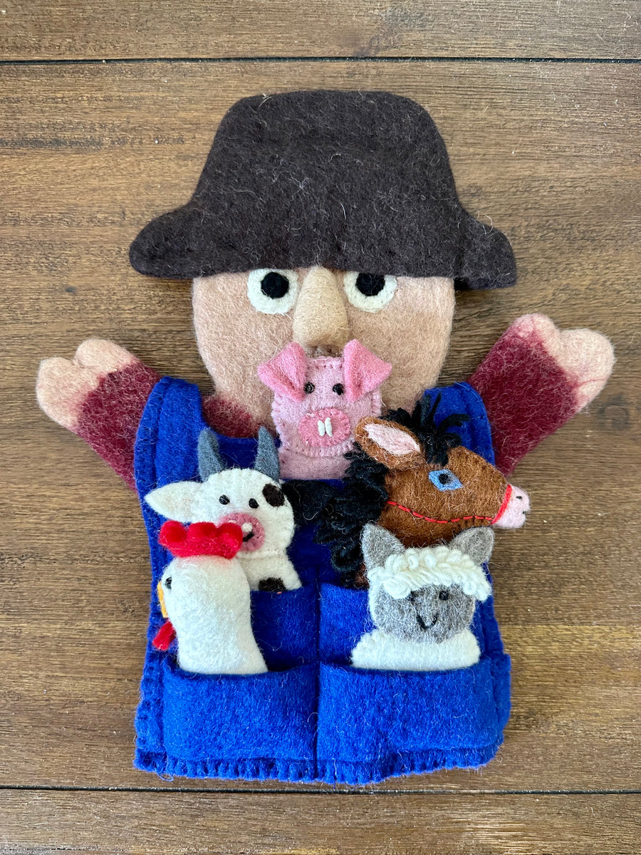 Felt Hand Puppet Old MacDonald with Farm Animal Finger Puppets ...